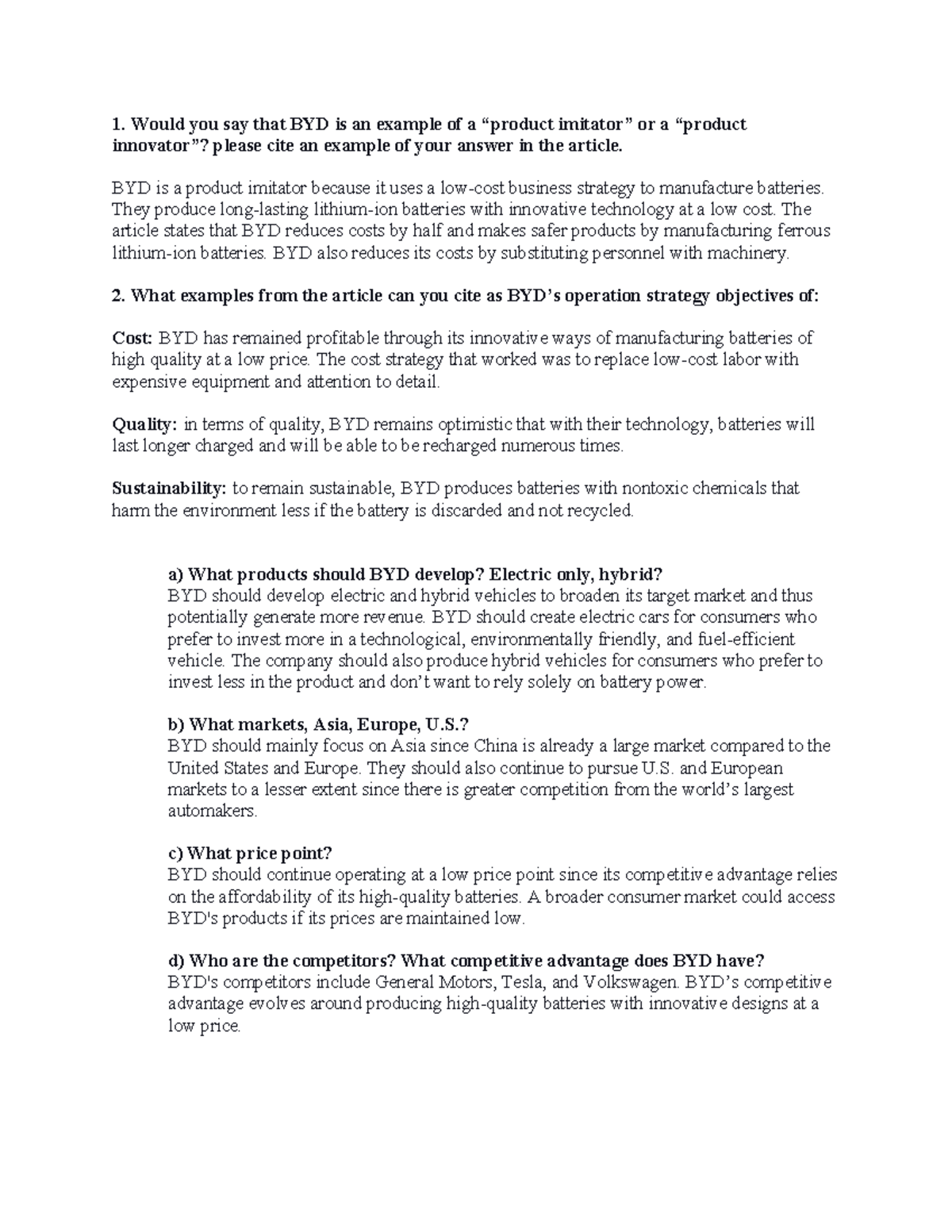 Case Study 1 - Would you say that BYD is an example of a “product ...