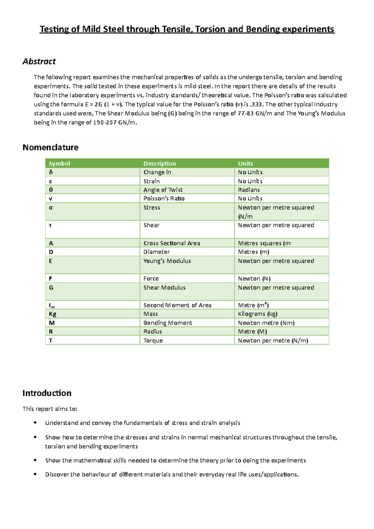 Solids report - Testing of Mild Steel through Tensile, Torsion and ...