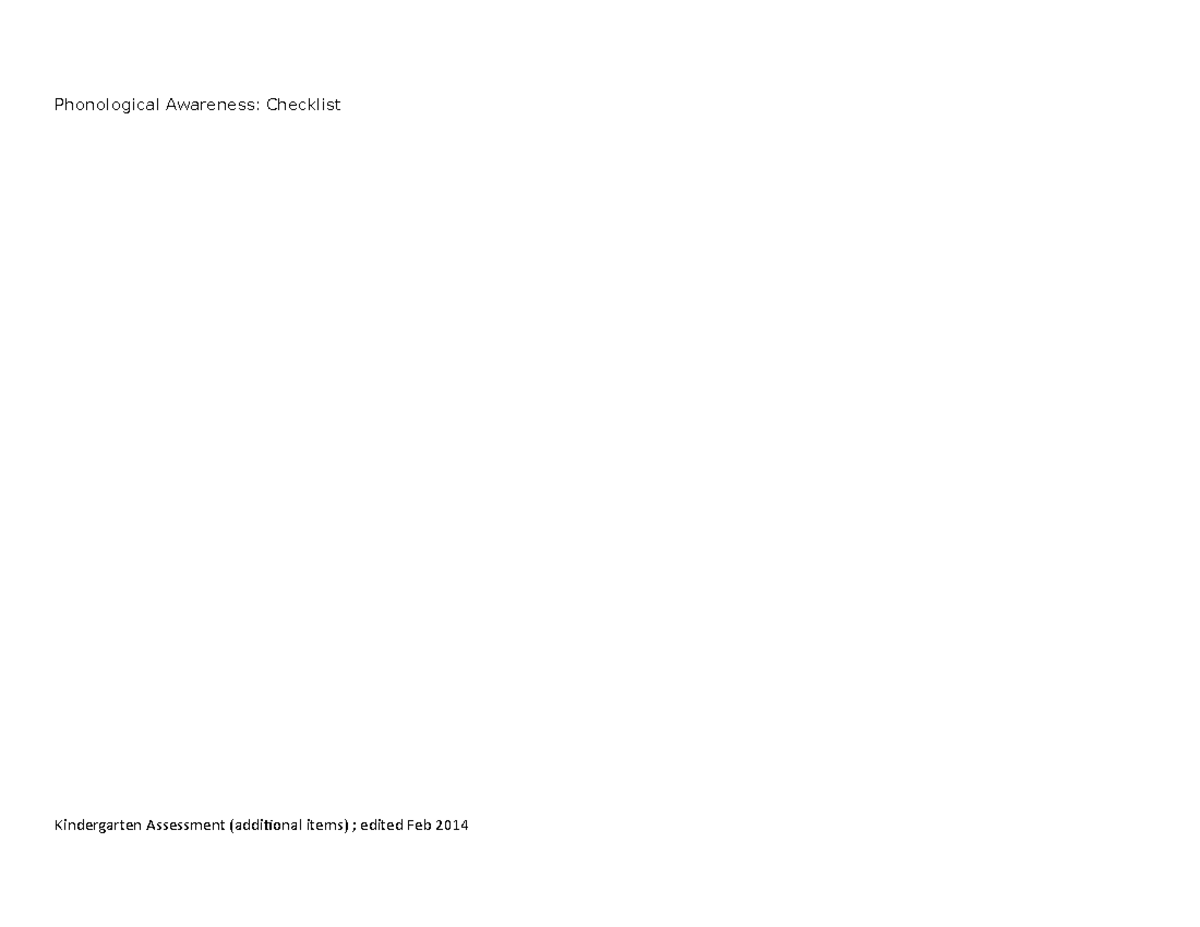 Phonological-Awareness-Checklist - Phonological Awareness: Checklist ...