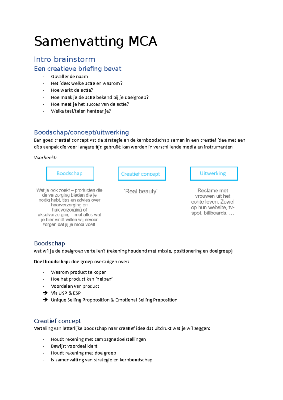 Samenvatting MCA - Samenvatting MCA Intro brainstorm Een creatieve ...