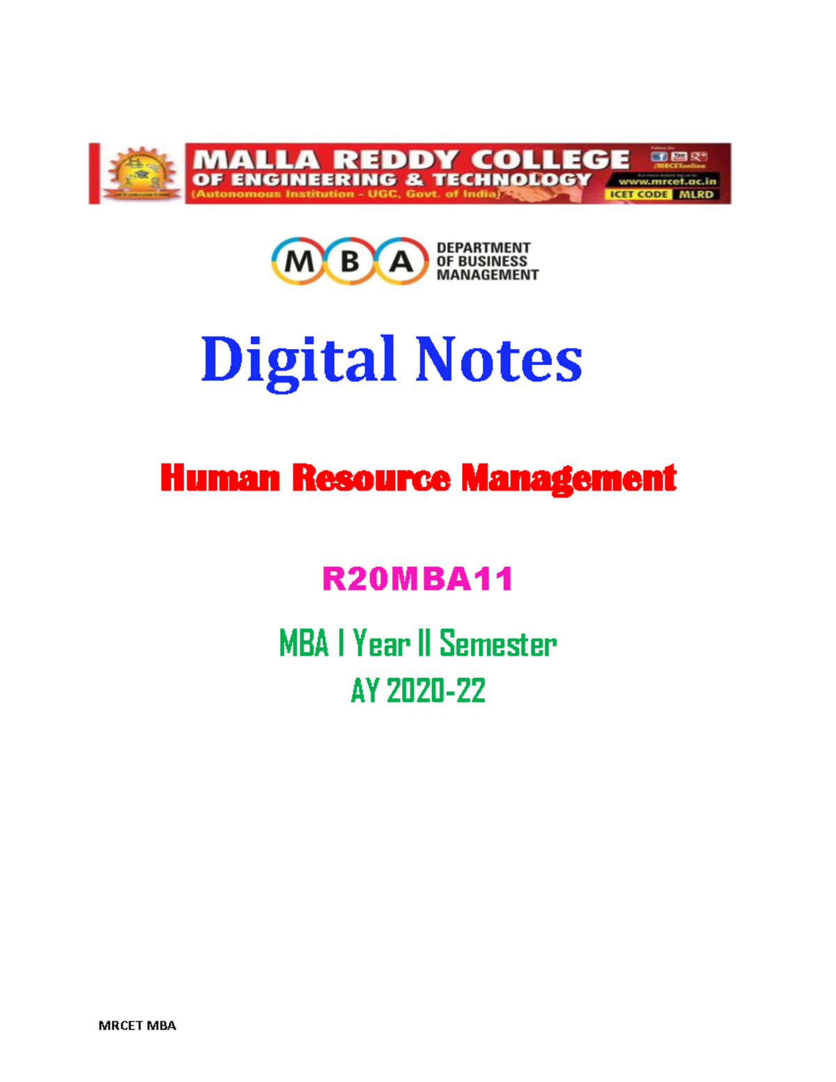 Human Resource Management - Digital Notes Human Resource Management ...