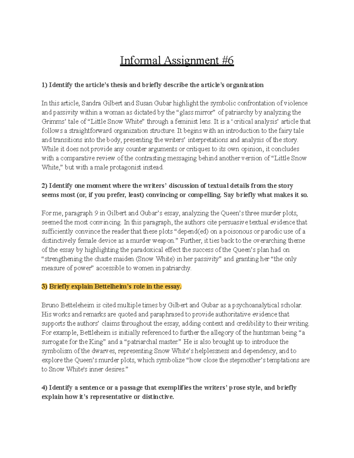 Informal Assignment #6 - Informal Assignment Identify the article’s thesis and briefly describe ...