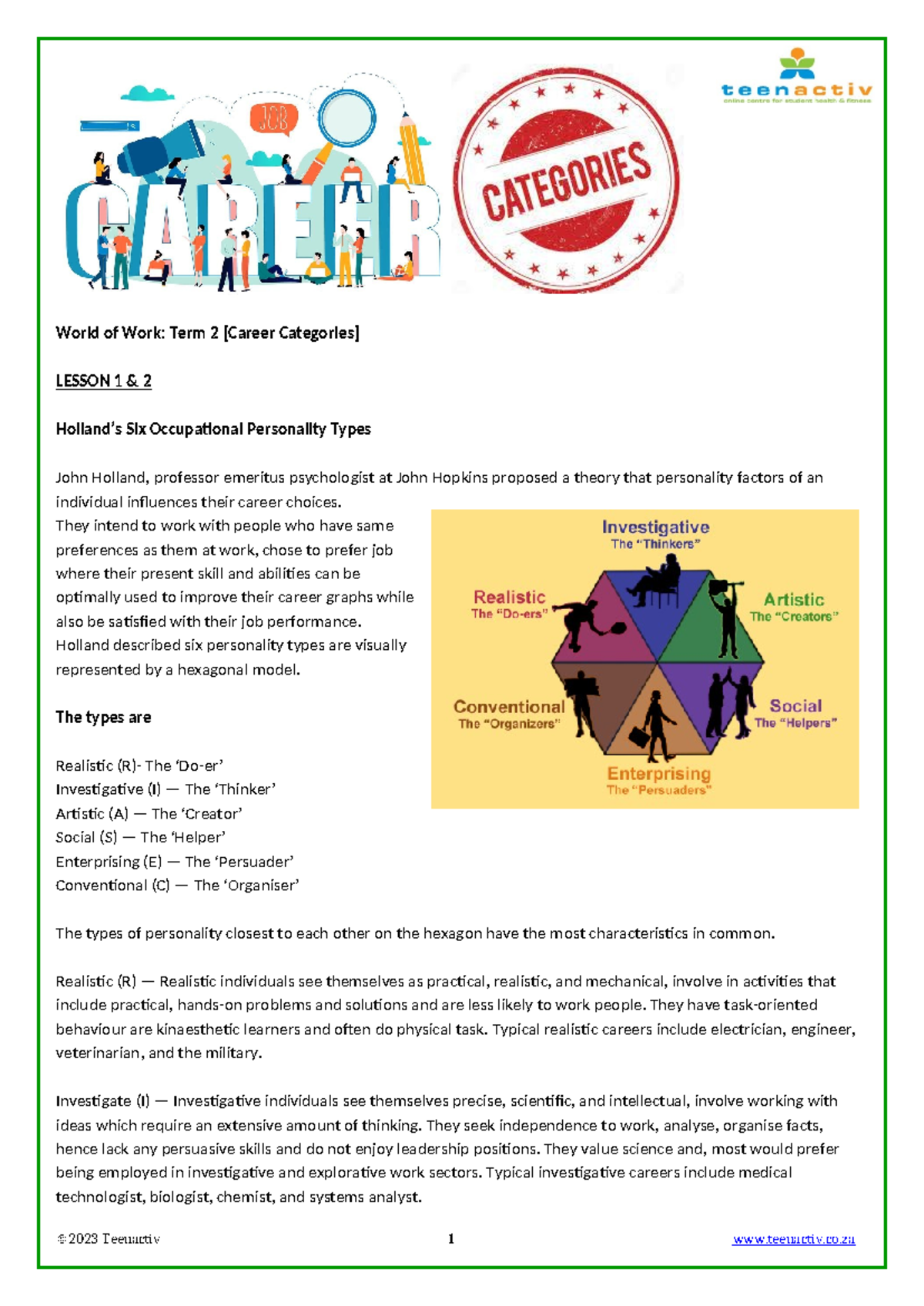 2 Teacher Lesson Notes (Comprehensive) - World of Work: Term 2 [Career ...