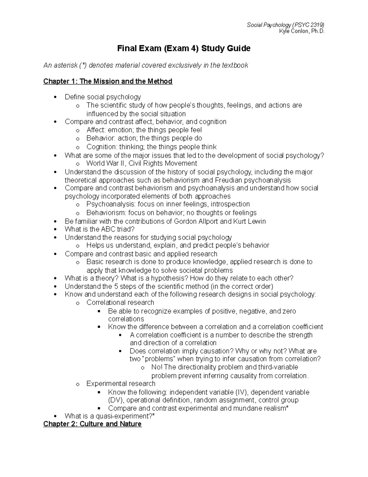 Final Exam Study Guide - Kyle Conlon, Ph. Final Exam (Exam 4) Study ...