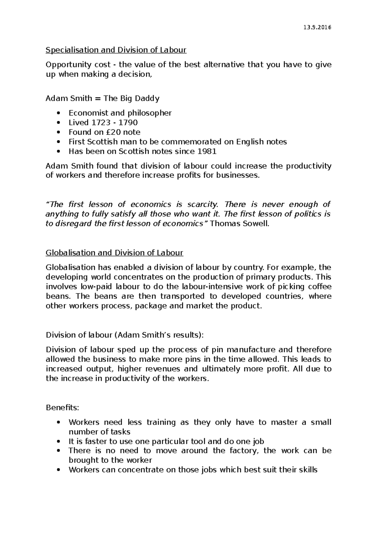 E 13 - Microeconomics lesson work for OCR - Specialisation and Division ...