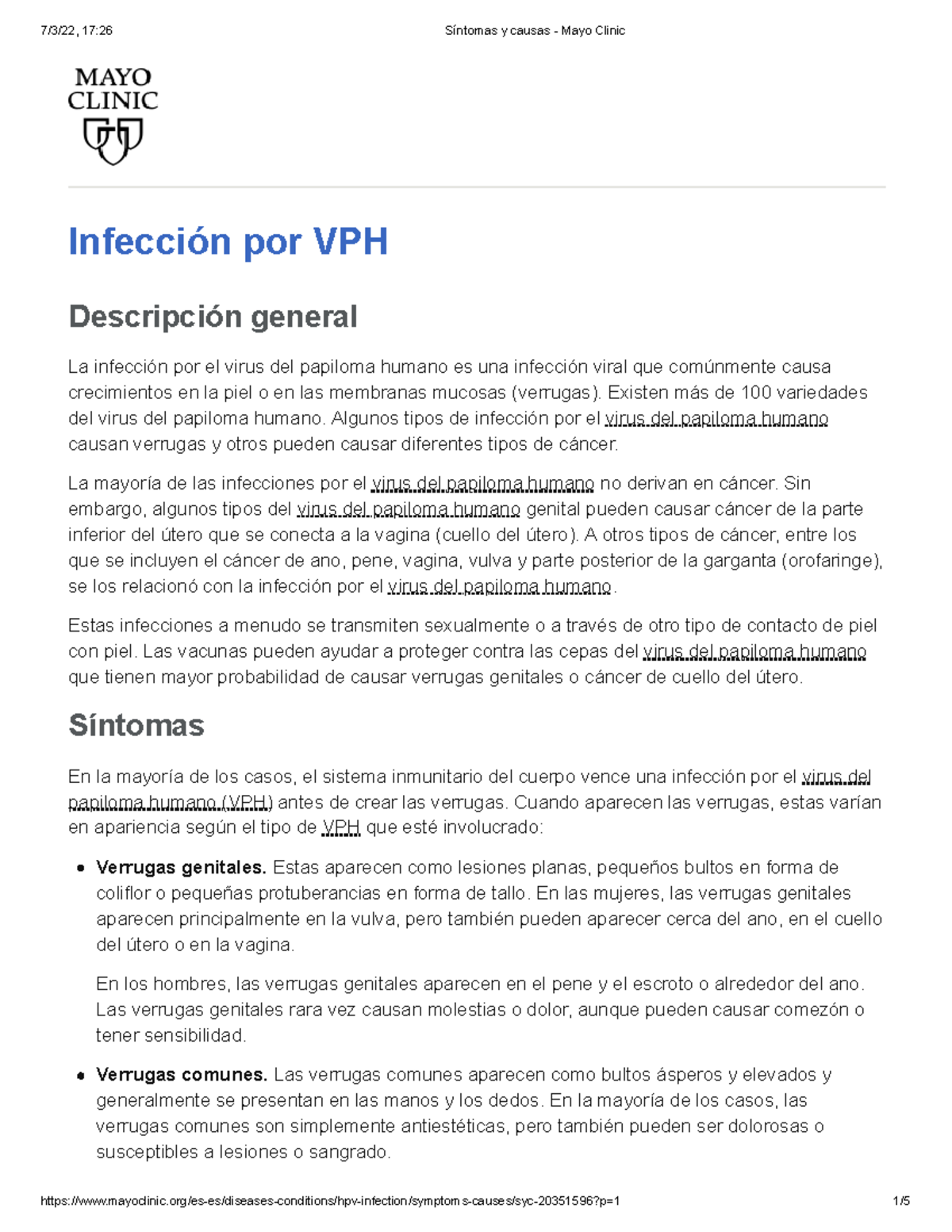 VPH - VPH - Infección por VPH Descripción general La infección por el ...