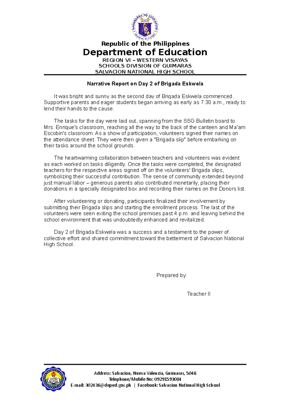 Brigada Eskwela Narrative Report - Department of Education REGION VI ...