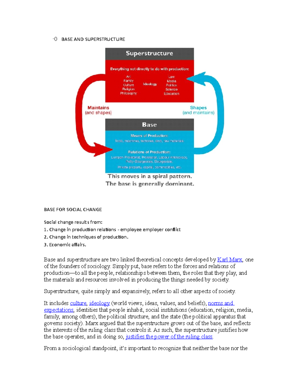 Karl Marx conflict theories - ·0 BASE AND SUPERSTRUCTURE BASE FOR ...