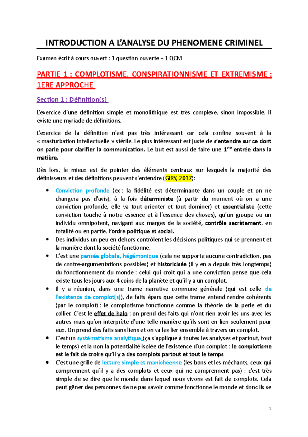 Analyse du phénomène criminel - Notes de cours - INTRODUCTION A L ...