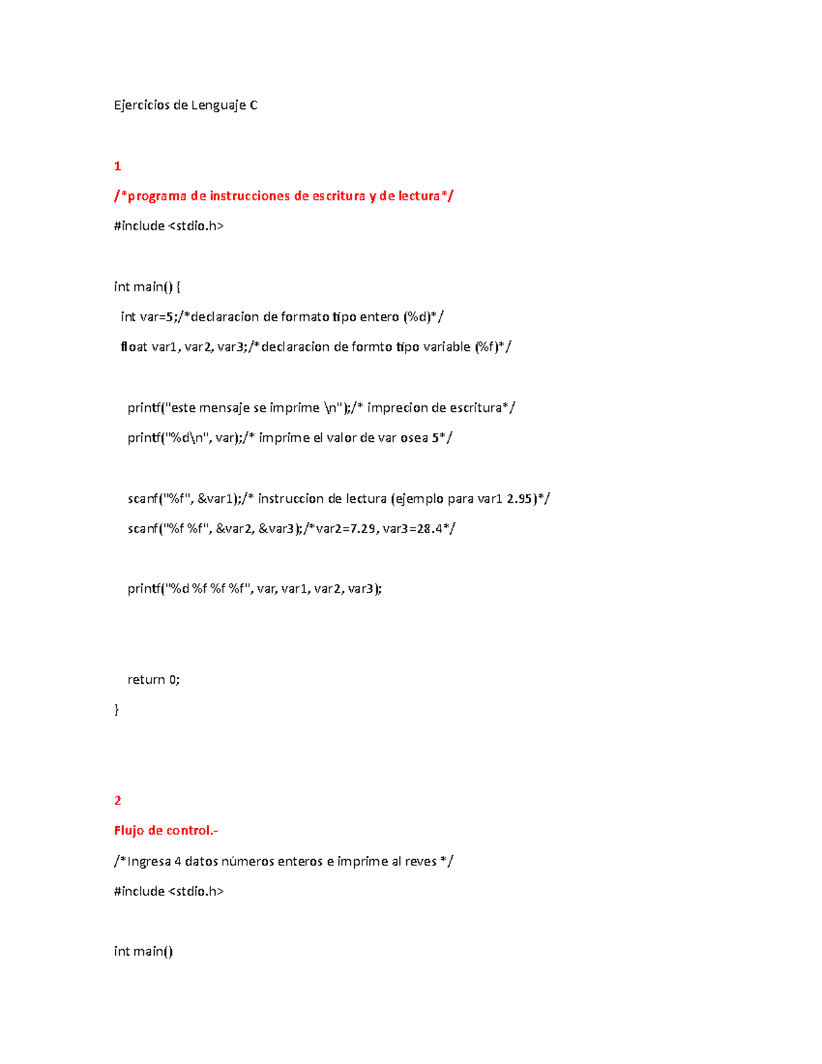 Ejercicios de Lenguaje C - Ejercicios de Lenguaje C 1 /programa de instrucciones de escritura y ...