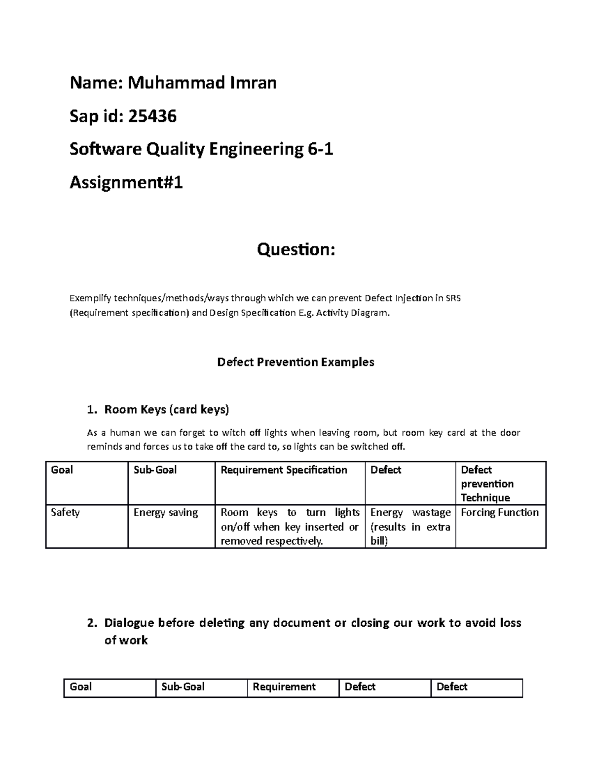 Muhammad requirement assignment - Name: Muhammad Imran Sap id: 25436 Software Quality ...