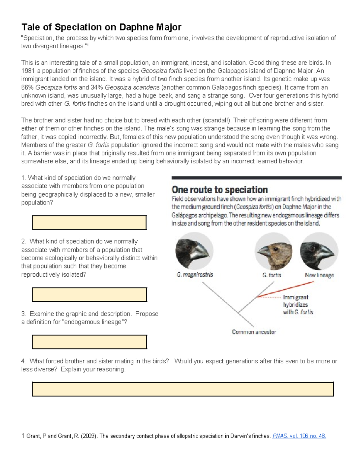 022 Tale of Speciation on Daphne Major (Remote) - Tale of Speciation on ...
