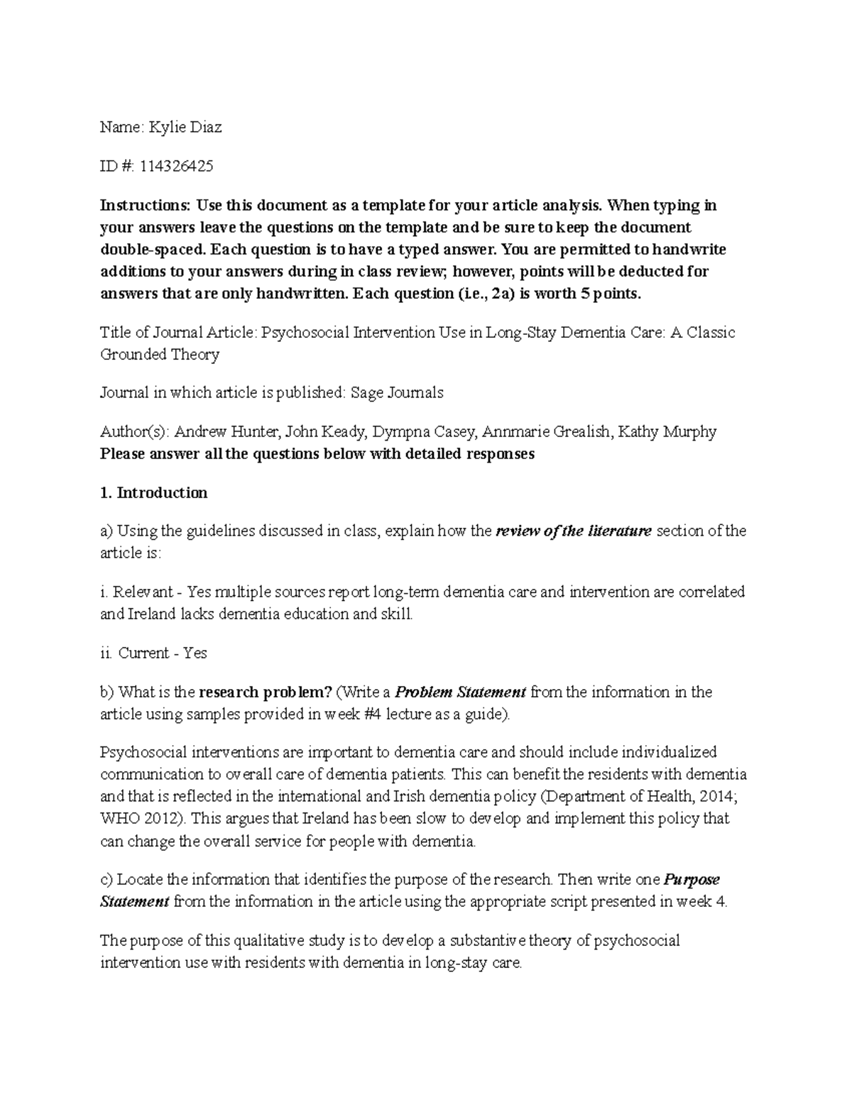 Article Analysis #2 - worksheet - Name: Kylie Diaz ID #: 114326425 ...