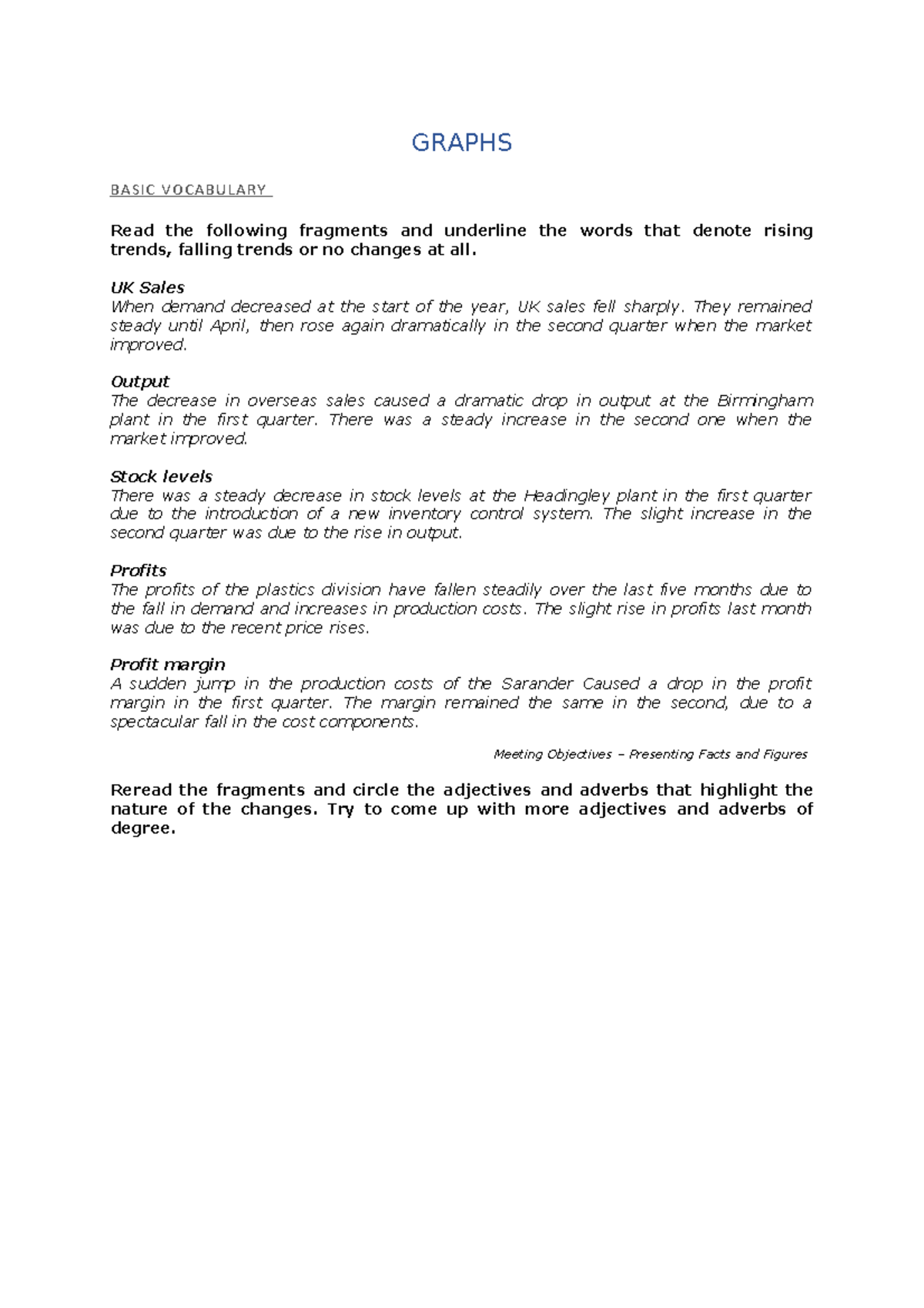 Graphs - basic vocabulary - GRAPHS BASIC VOCABULARY Read the following ...