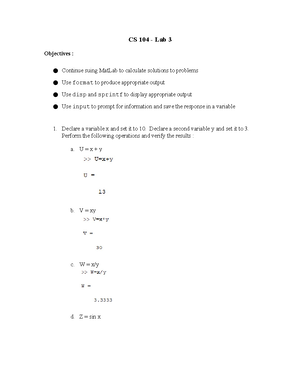 CS 104 Lab 4 - Create of file display window. - cs104 Exercise Set 4 Create an m-file called ...