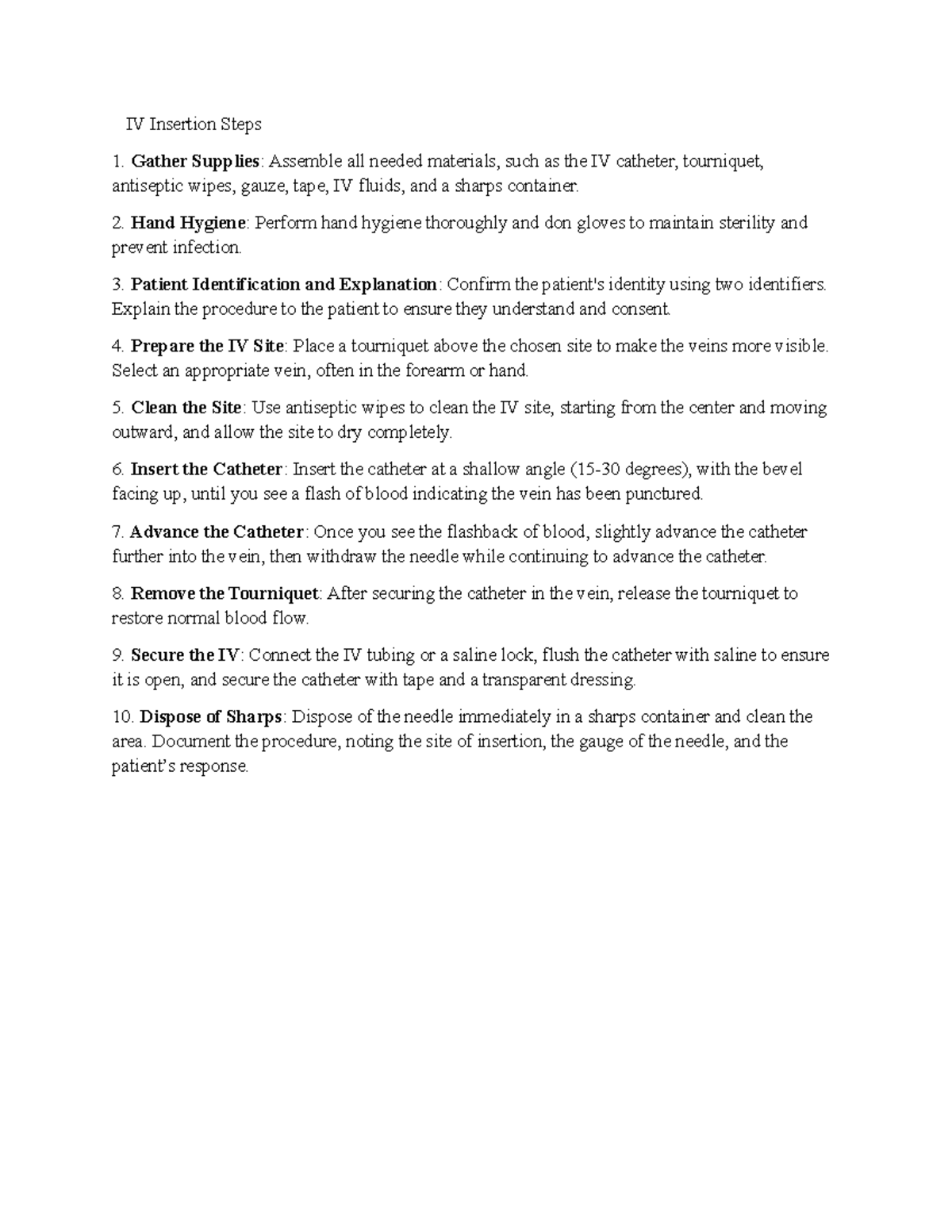 Ivinssteps - iv insertion steps - IV Insertion Steps Gather Supplies ...