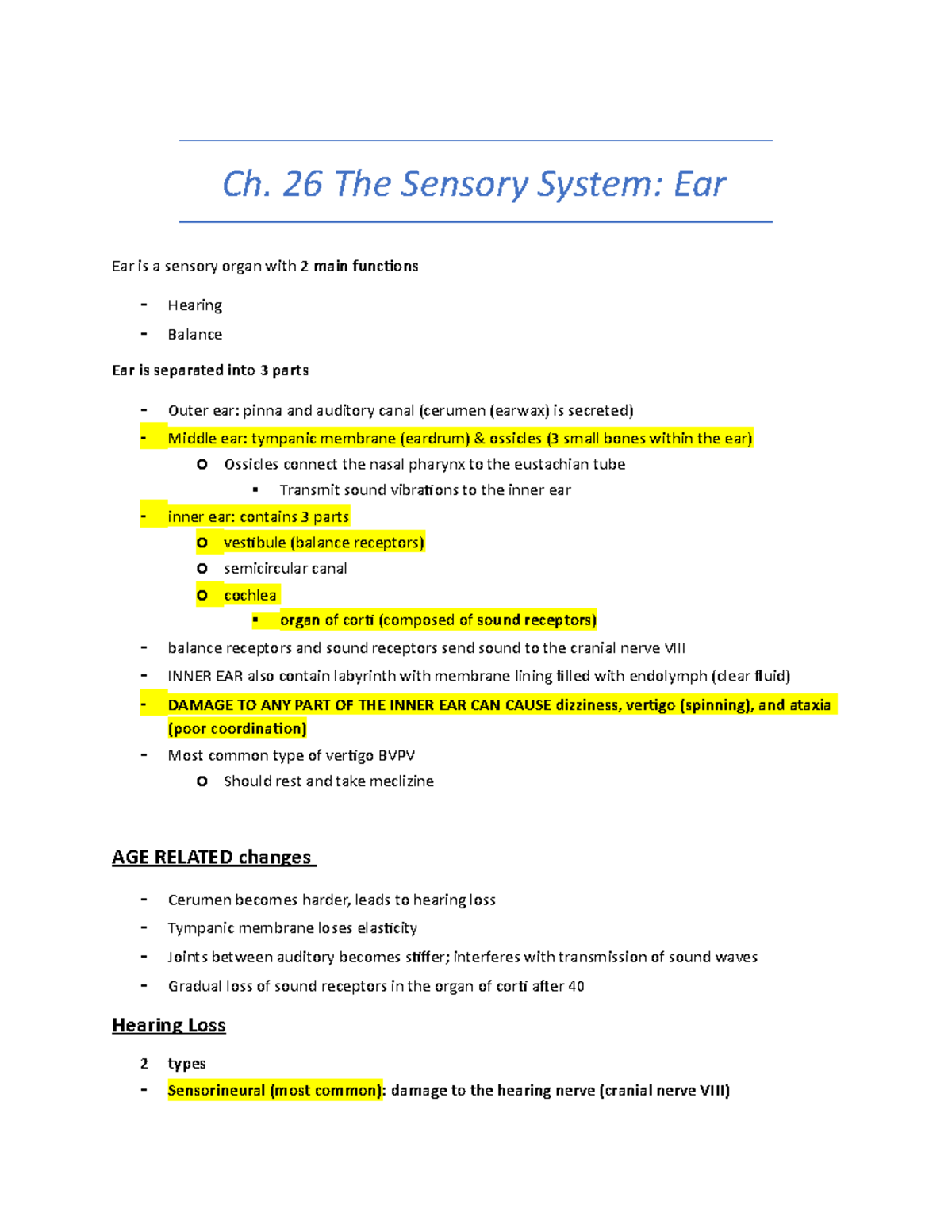 NUR 237- Ch. 26 The Sensory System- Ear - Ch. 26 The Sensory System ...