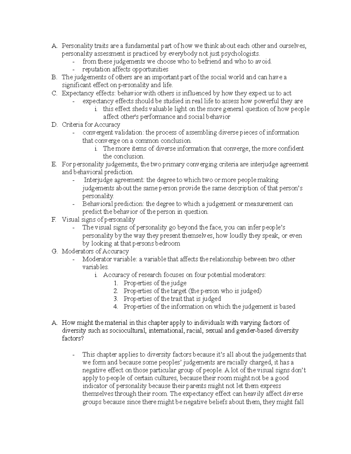 Chaper 5 outline - A. Personality traits are a fundamental part of how ...