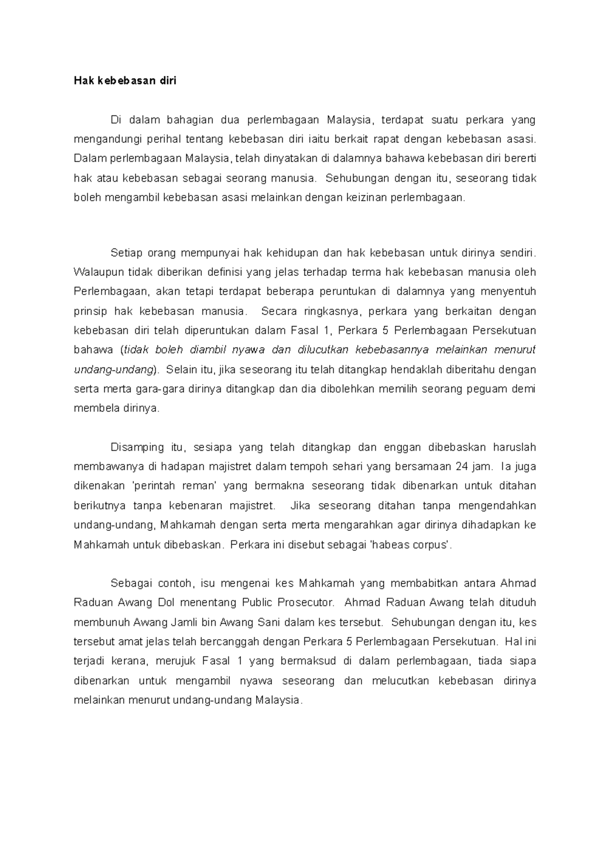 CTU552 - Hak kebebasan diri - Hak kebebasan diri Di dalam bahagian dua ...