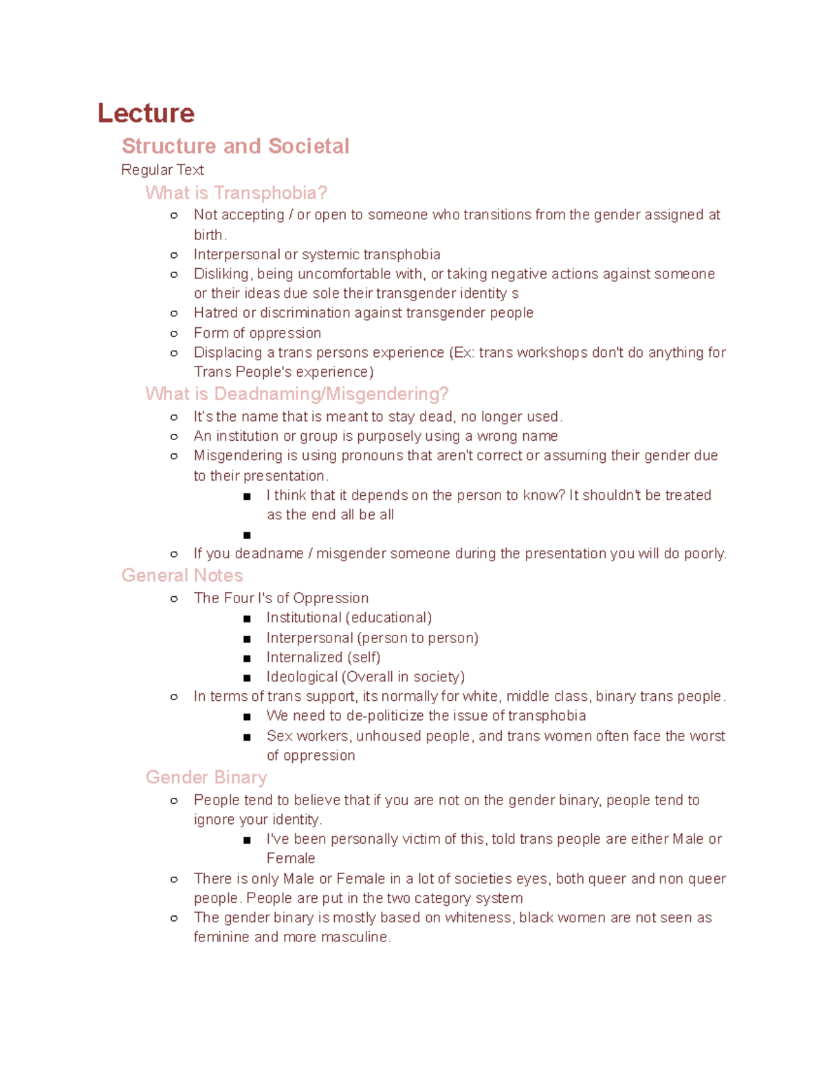 What Is Transphobia? - Lecture Structure and Societal Regular Text What ...