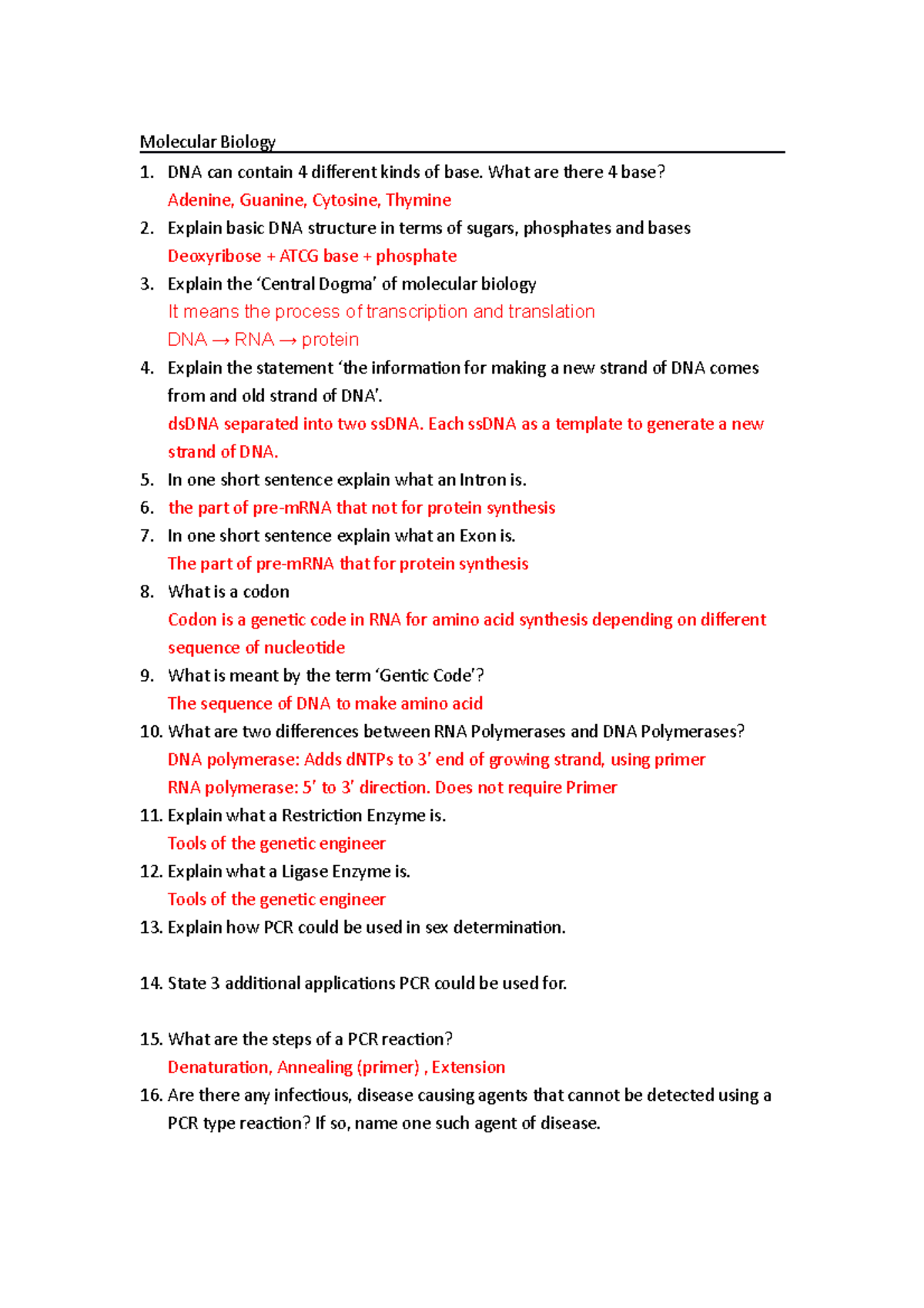 Foundations of Biomedical Science lecture notes week 11 - Molecular ...