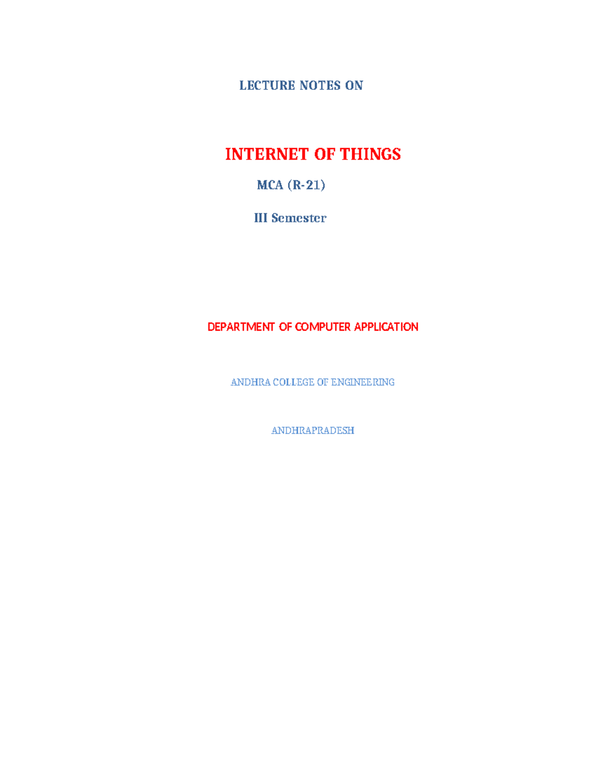 IOT - its a very use full notes for students, iot is very new topic in ...