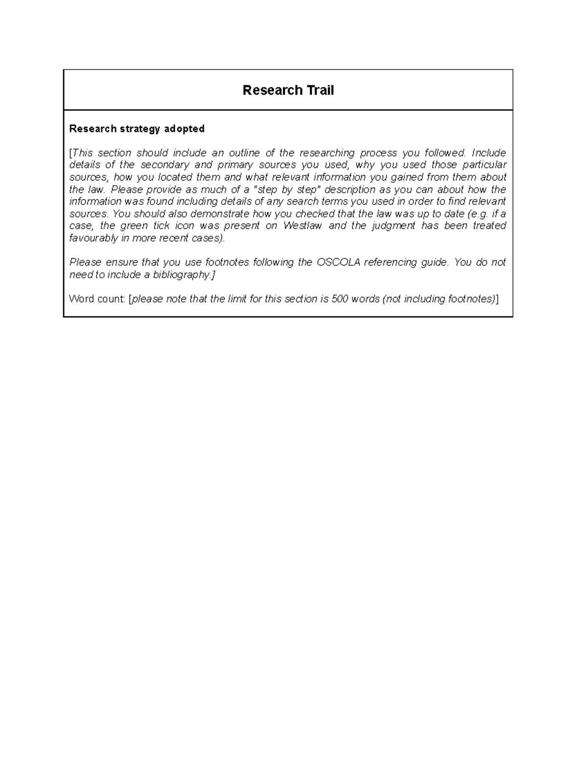 FLS Part II - Workshop 8 Apply Task - Research Trail Research strategy ...