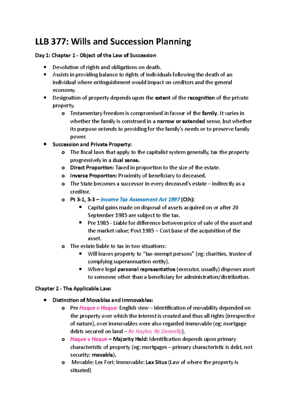 Wills and Succession Planning Notes - LLB 377: Wills and Succession ...