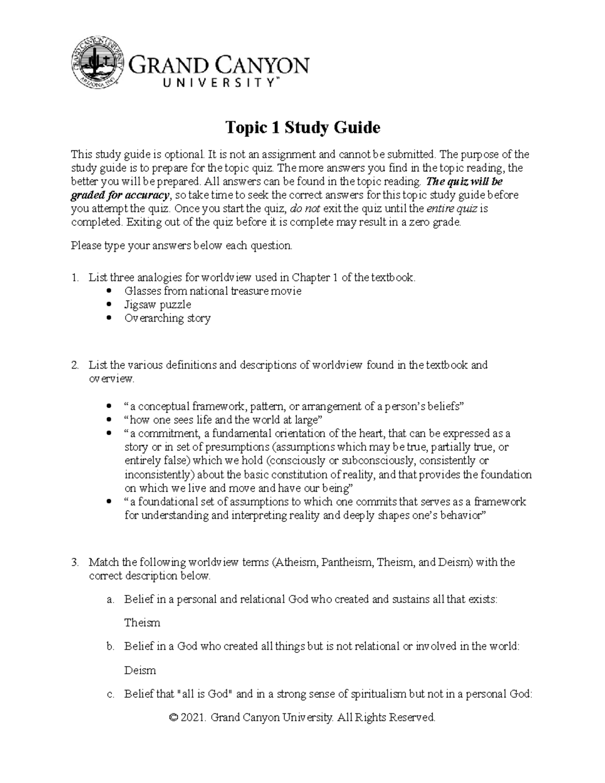 Topic 1 Study Guide - Topic 1 Study Guide This study guide is optional ...