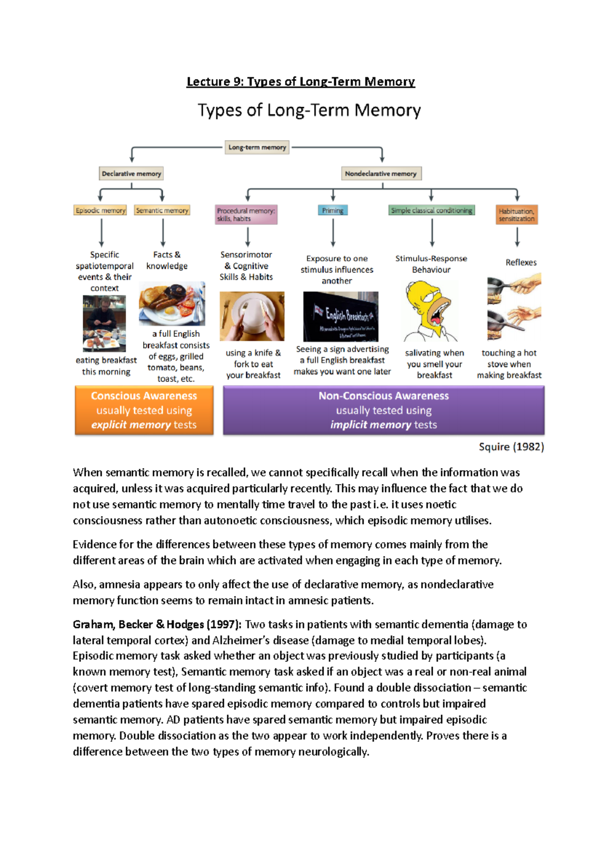 Cognitive L9 Long Term Memories and Priming - Lecture 9: Types of Long ...