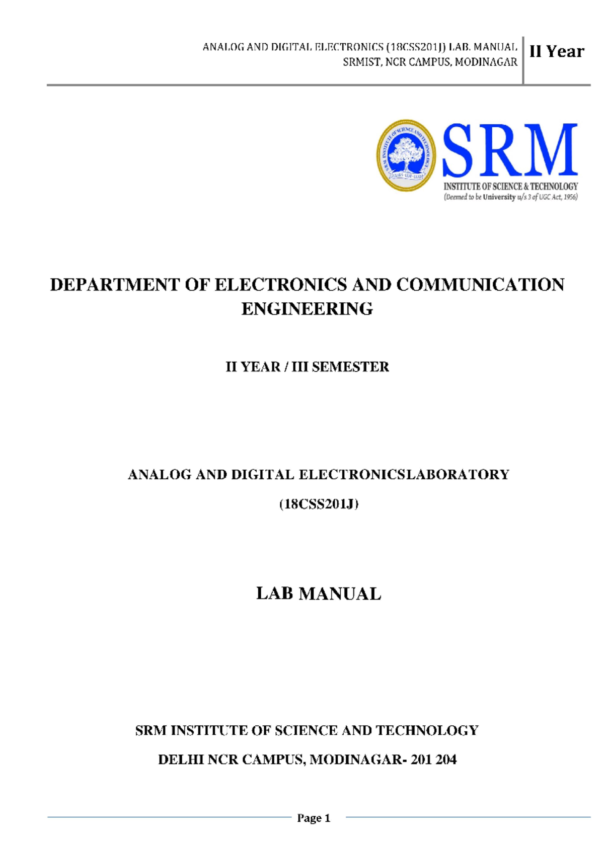 ADE LAB - Lab Mannual - analog and digital electronics - Studocu