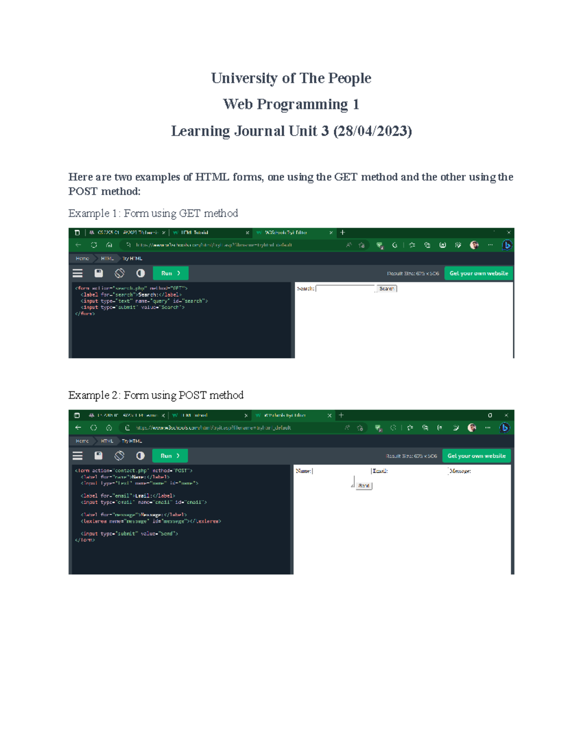 HTML Exercises journal u3 web programming 1 - University of The People Web Programming 1 ...