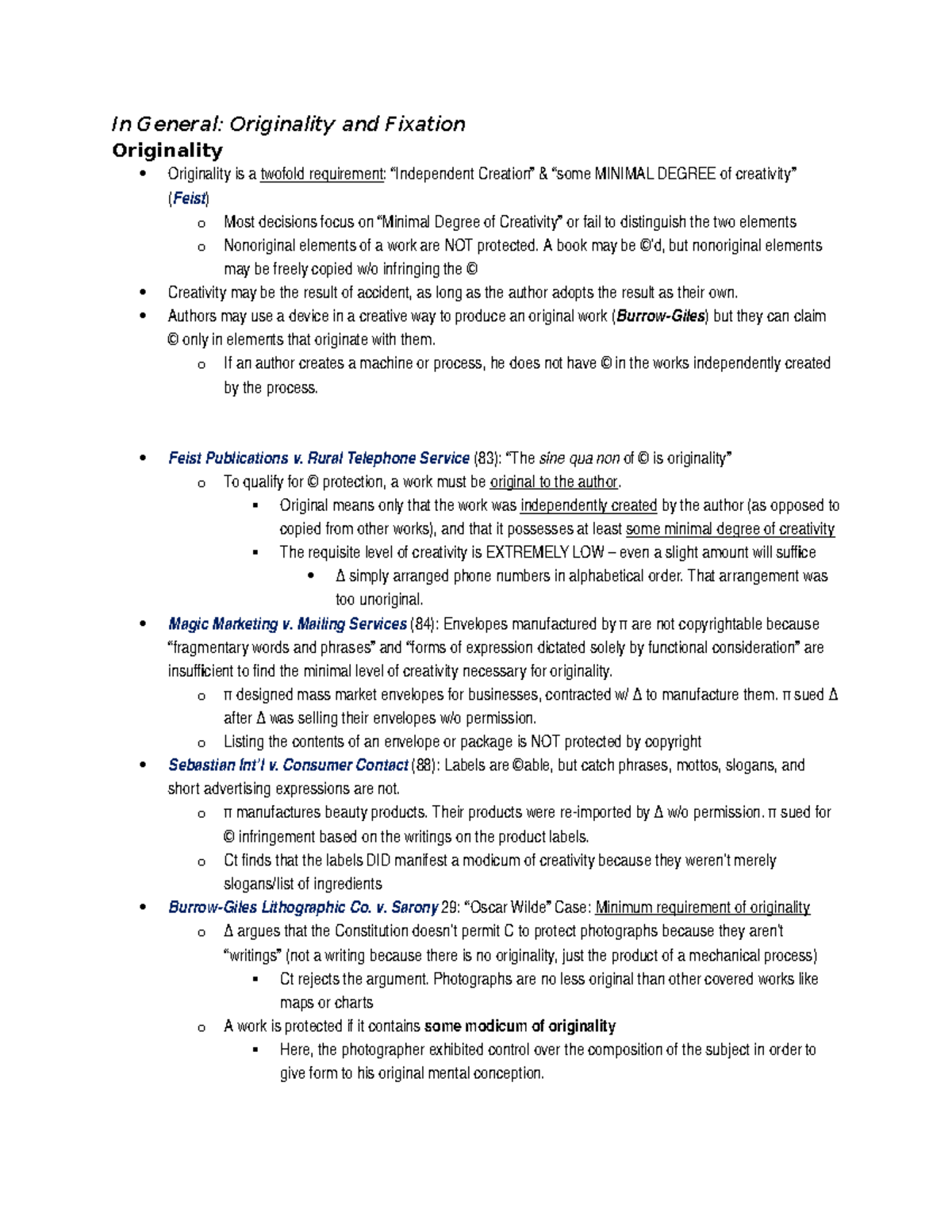 Copyright Section 2 - Overview notes week 2 - In General: Originality ...