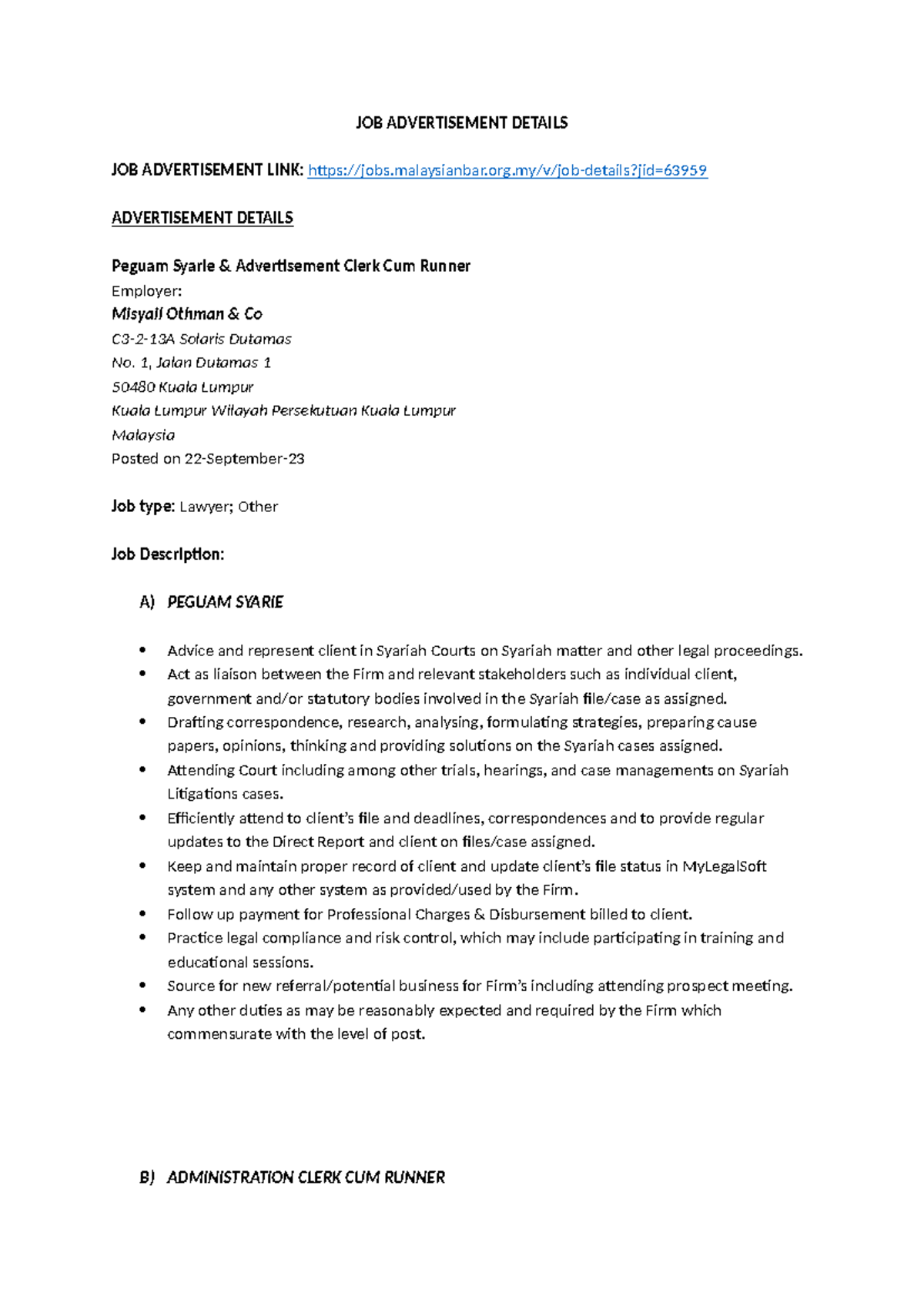 JOB Advertisement Details - JOB ADVERTISEMENT DETAILS JOB ADVERTISEMENT ...