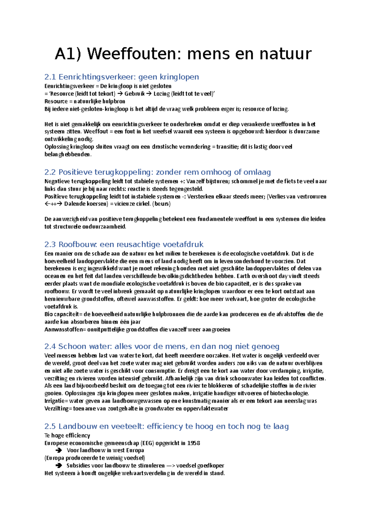 DO opdracht 2 - Samenvatting van hoofdstuk 2 - A1) Weeffouten: mens en ...