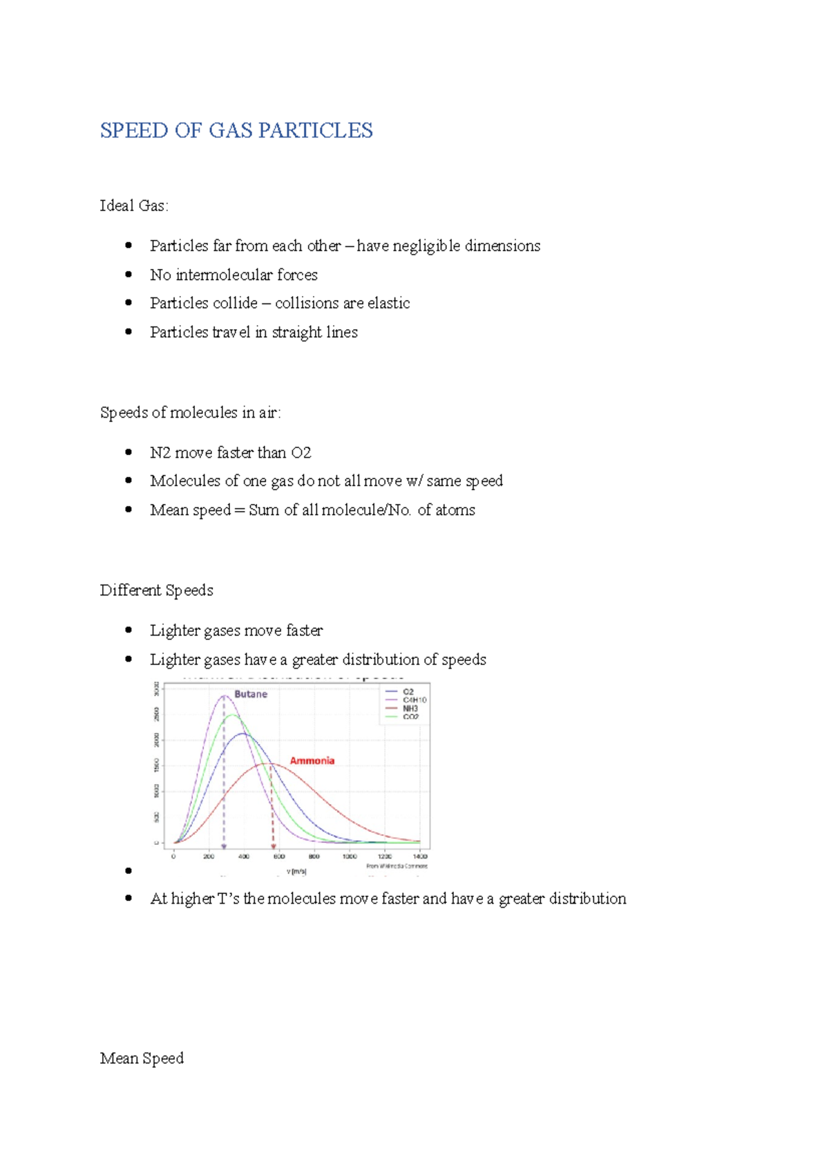 2. LECT2 - Speed OF Gases - SPEED OF GAS PARTICLES Ideal Gas: Particles ...