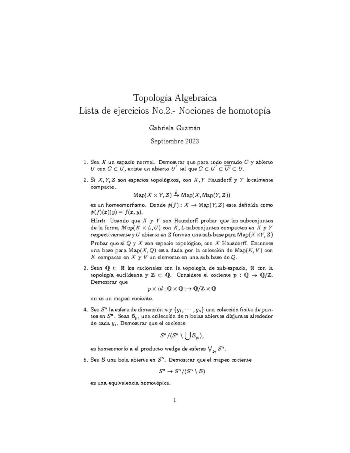 Topología Algebraica-Lista 2 - Topolog ́ıa Algebraica Lista de ...