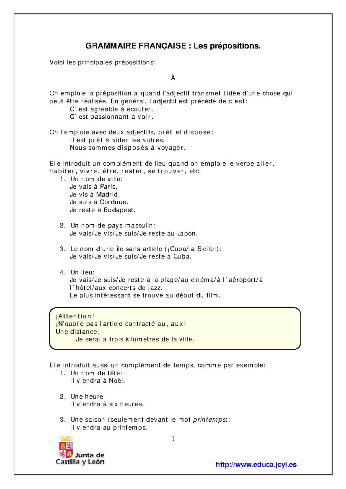 OA2 prepositions grammaire - 1 GRAMMAIRE FRANÇAISE : Les prépositions ...