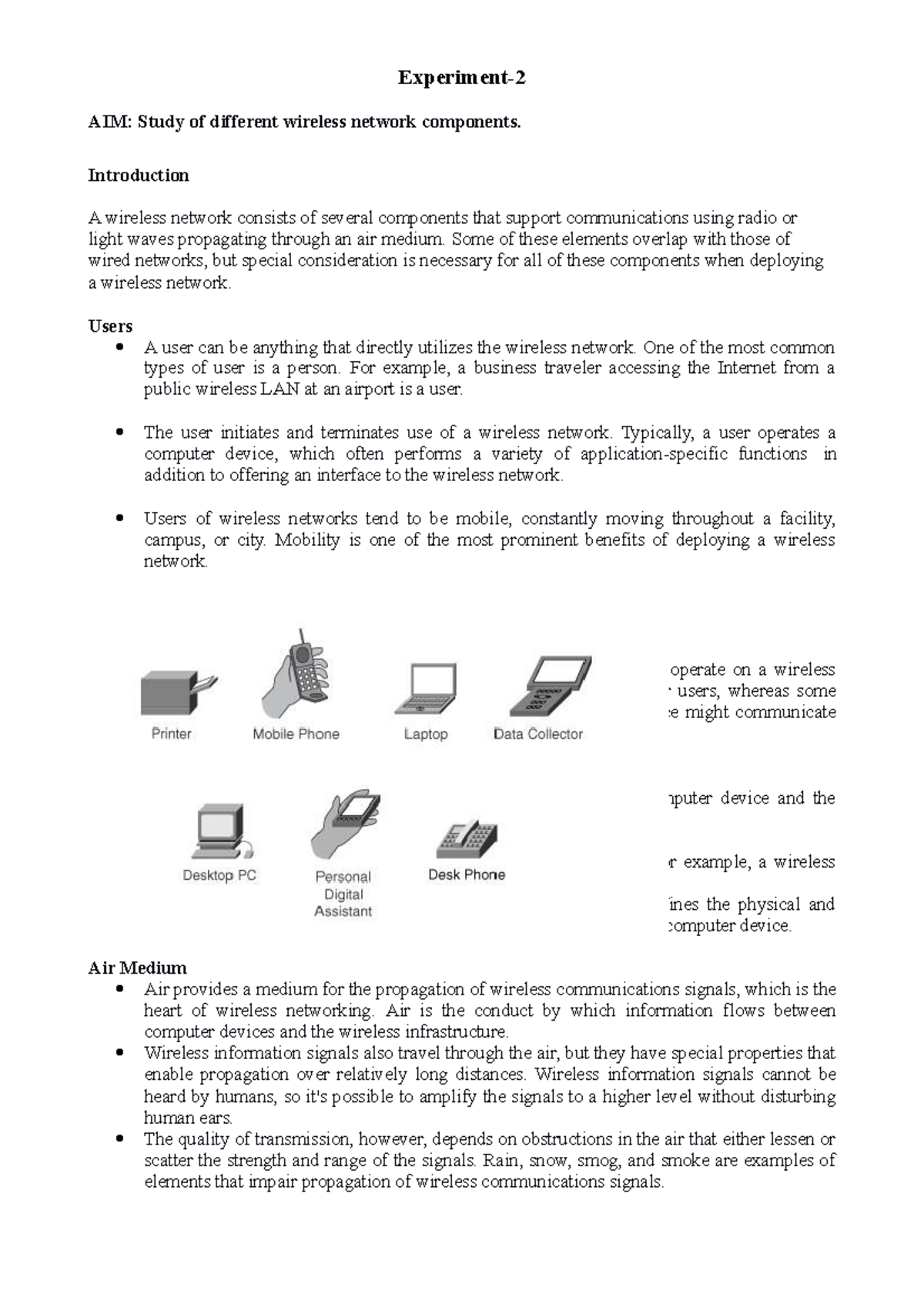 Program 2 for wcom ipu - Experiment- AIM: Study of different wireless network components. - Studocu