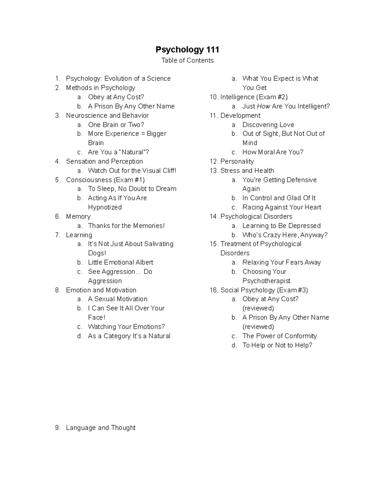 Psych 111 Unit 11: Developmental Psychology - Psychology 111 Table of ...