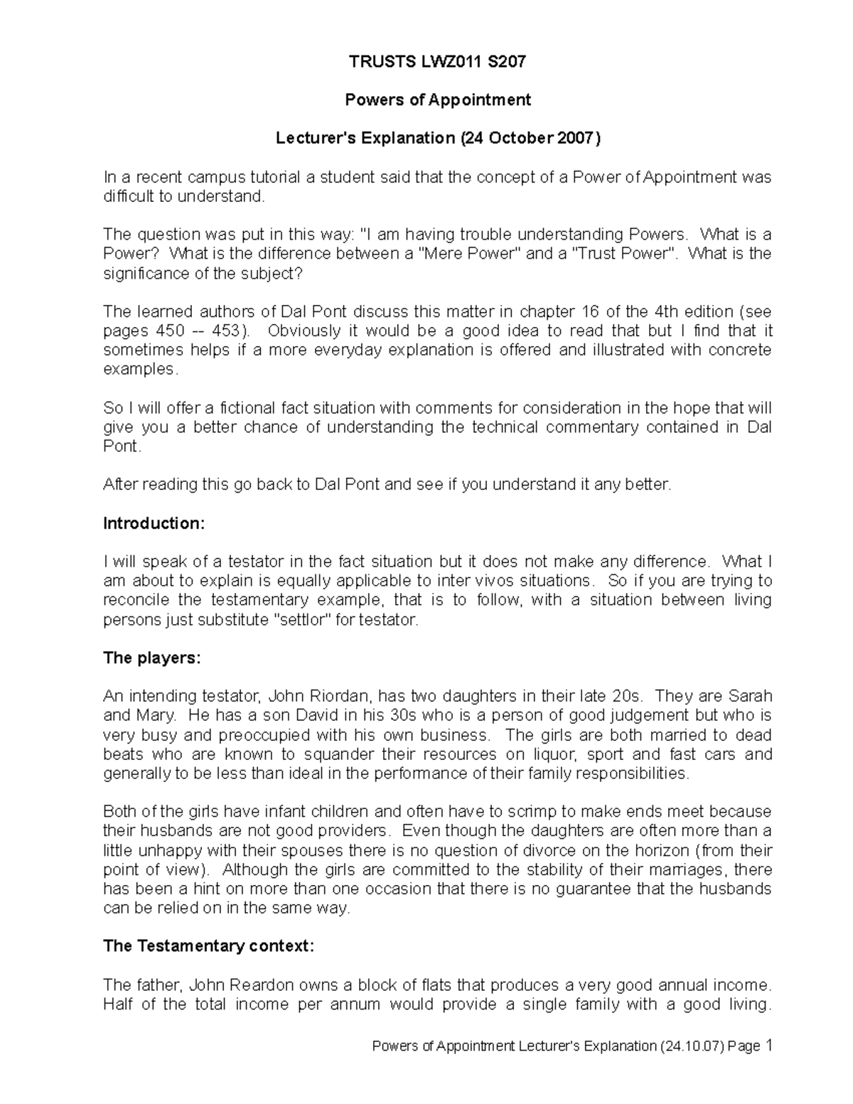 Powers of Appointment - Explanation - LWZ211 - CDU - Studocu