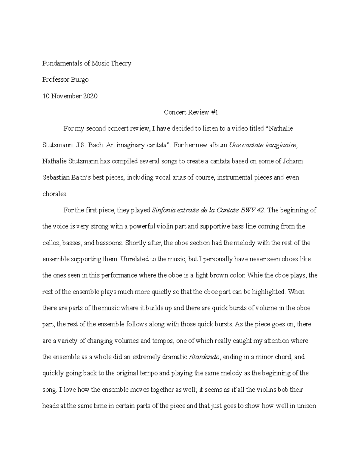 Second Concert Review - essay - Fundamentals of Music Theory Professor ...