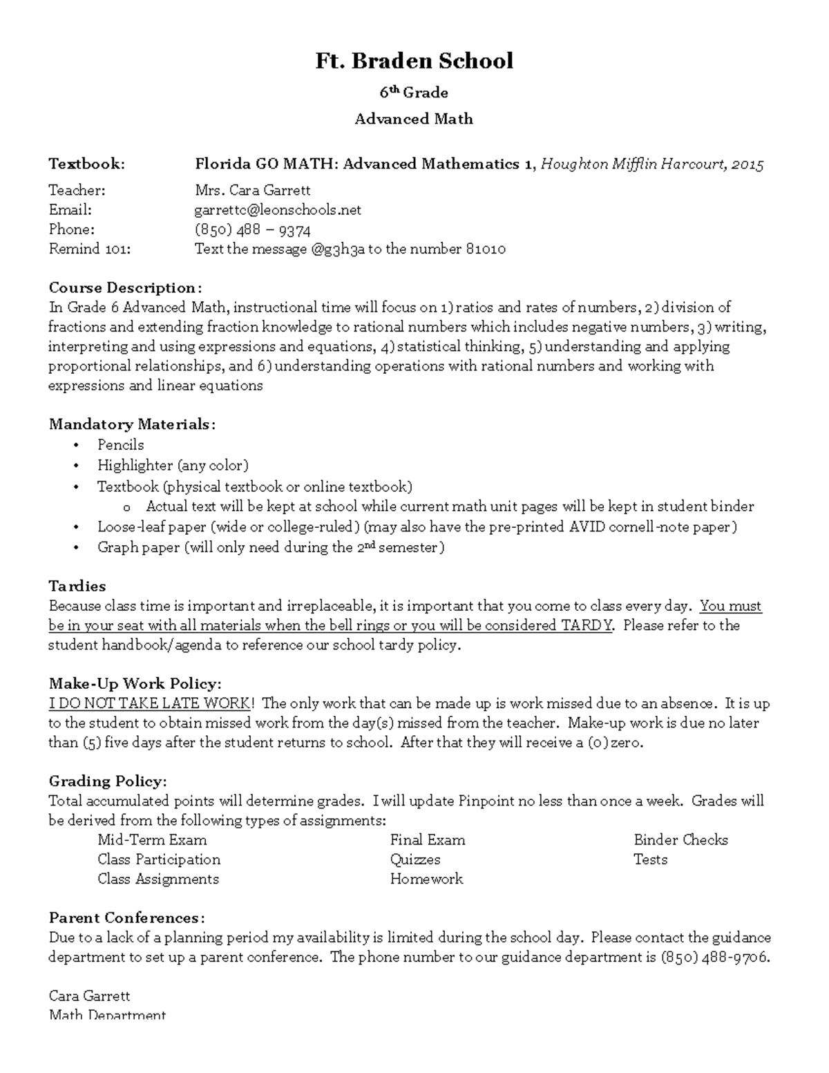 357116016 6 math syllabus - Ft. Braden School 6 th Grade Advanced Math ...
