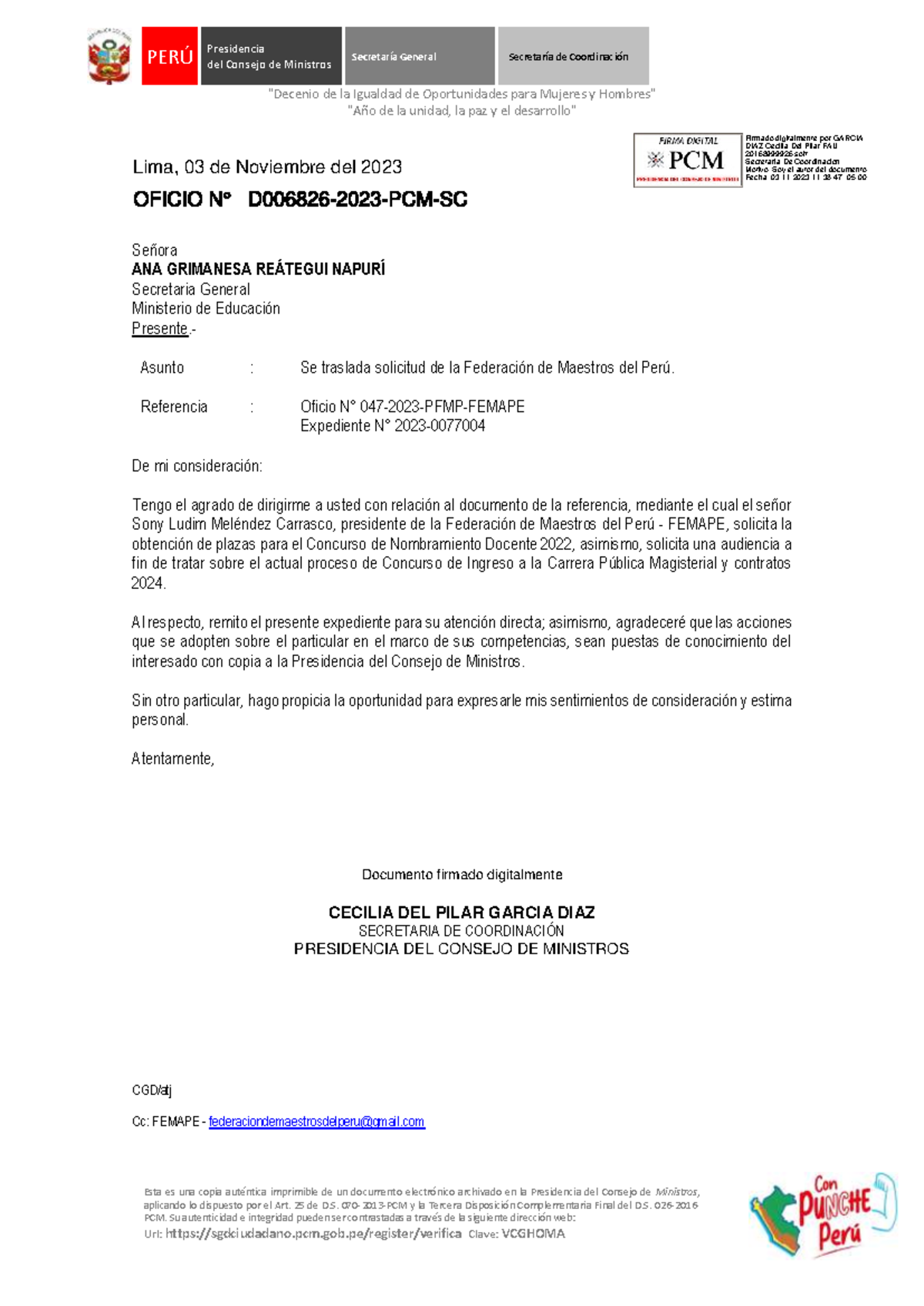 Ejemplo de oficio - PERÚ Presidencia del Consejo de Ministros ...