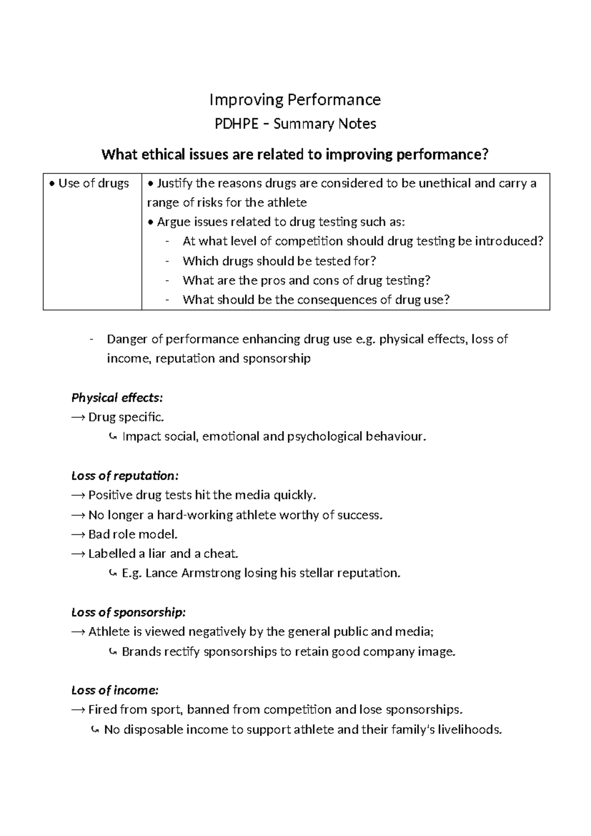 Improving performance PDHPE year 12 2024, study notes - Improving ...