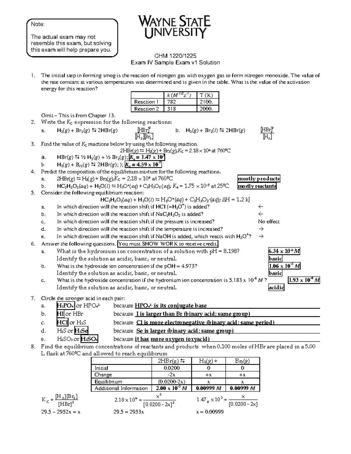 Exam IV Sample Exams Solutions - Note: The actual exam may not resemble ...
