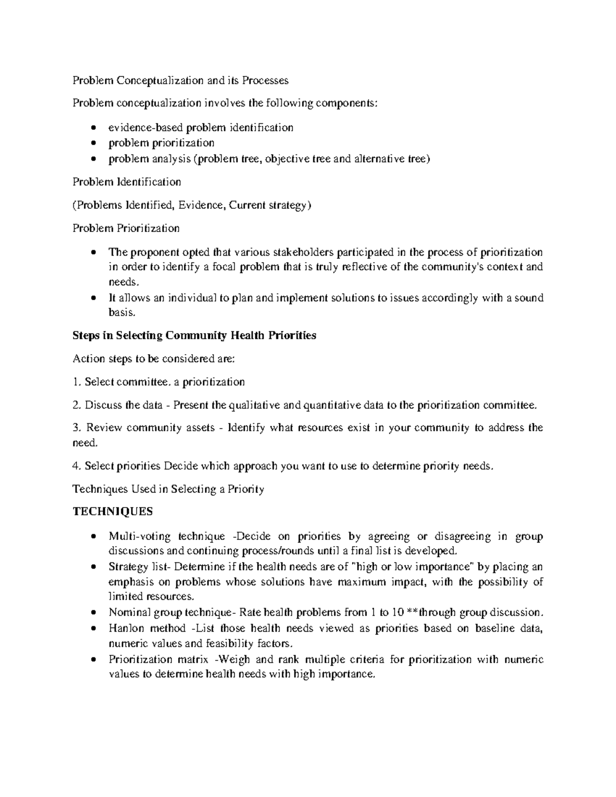 Problem-Prioritization community and - Problem Conceptualization and ...