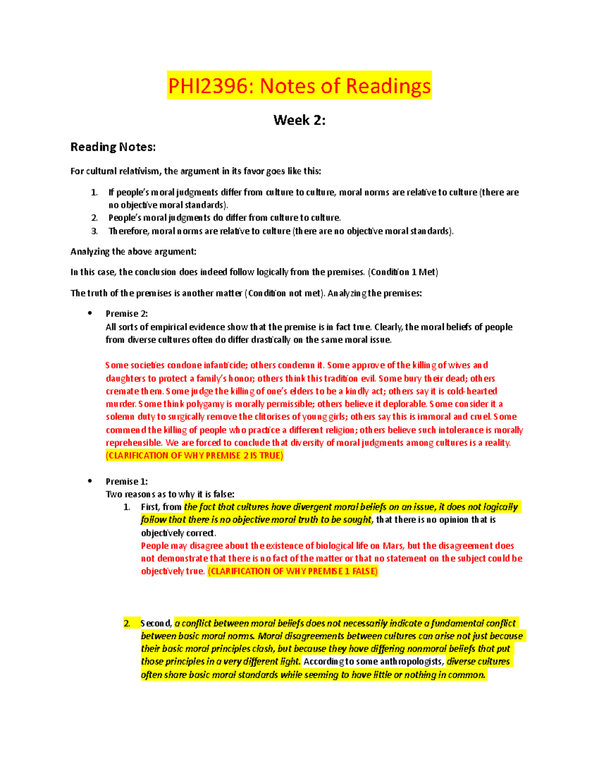 Week 2 Review Notes of Readings and Class - PHI2396: Notes of Readings ...