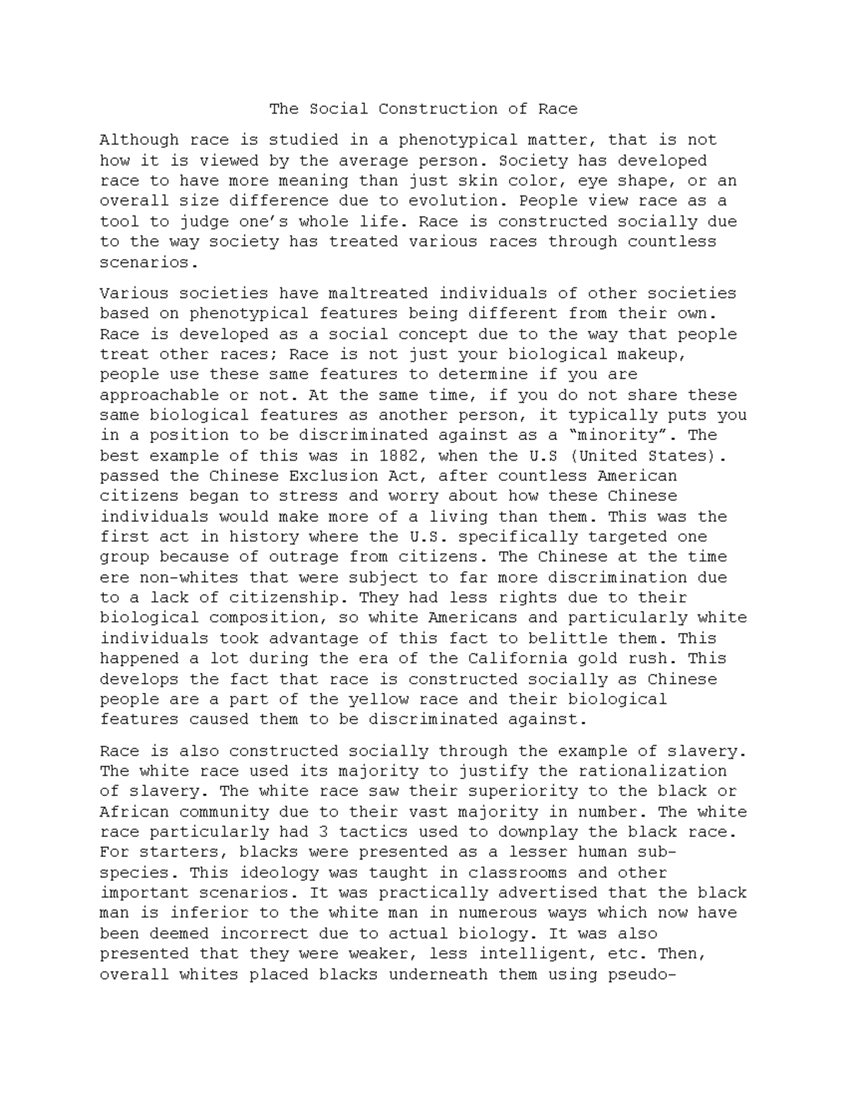 Chapter 10 Race and Ethnicity Critical Thinking Paper - The Social ...