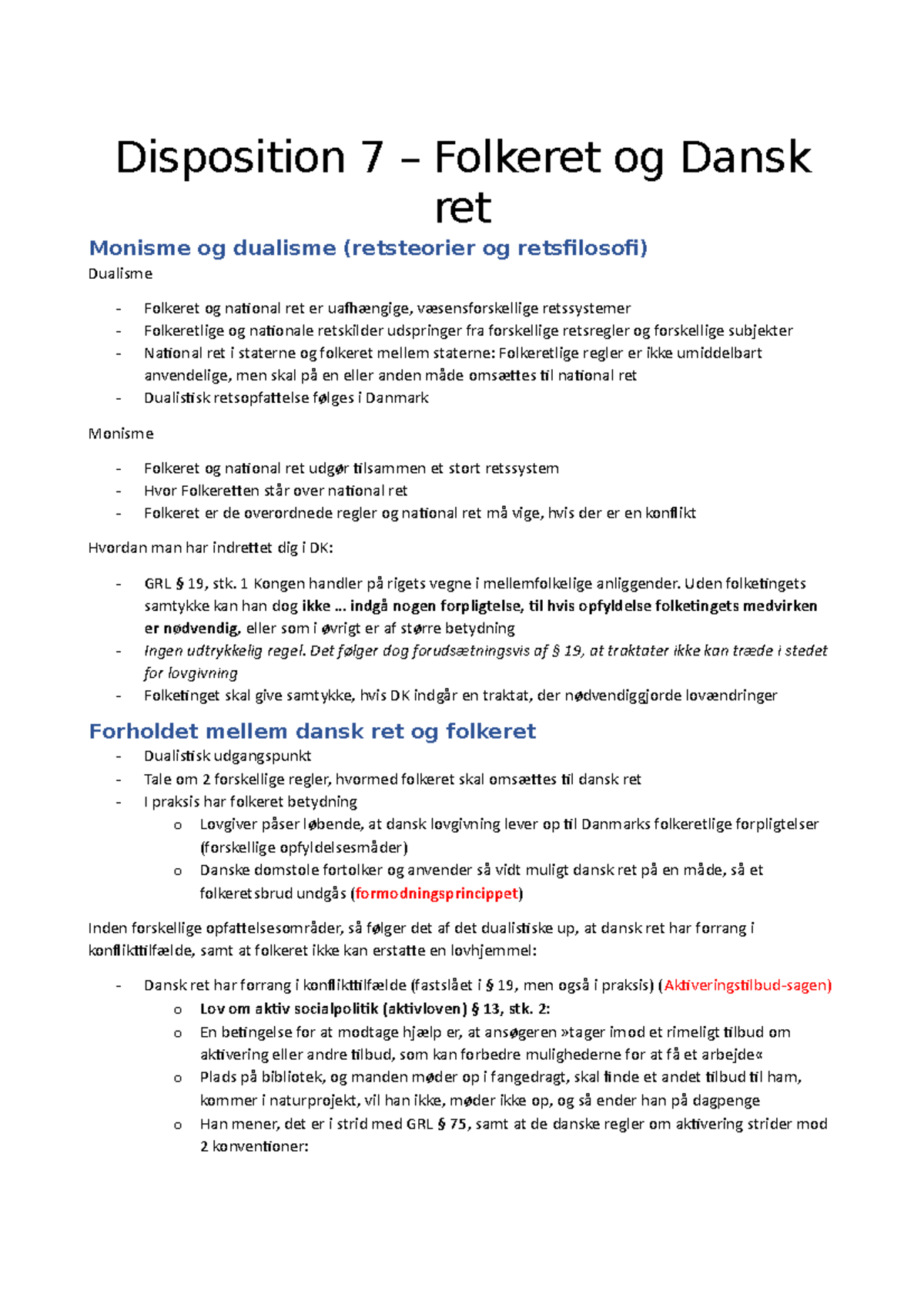 Disposition 7 - Folkeret og Dansk ret - Disposition 7 – Folkeret og ...